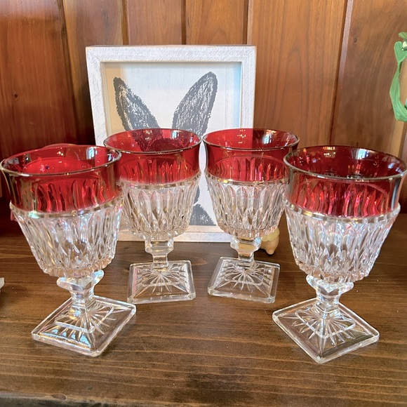 Indiana Glass | Dining | Vintage Ruby Flash Mt Vernon Water Goblets ...